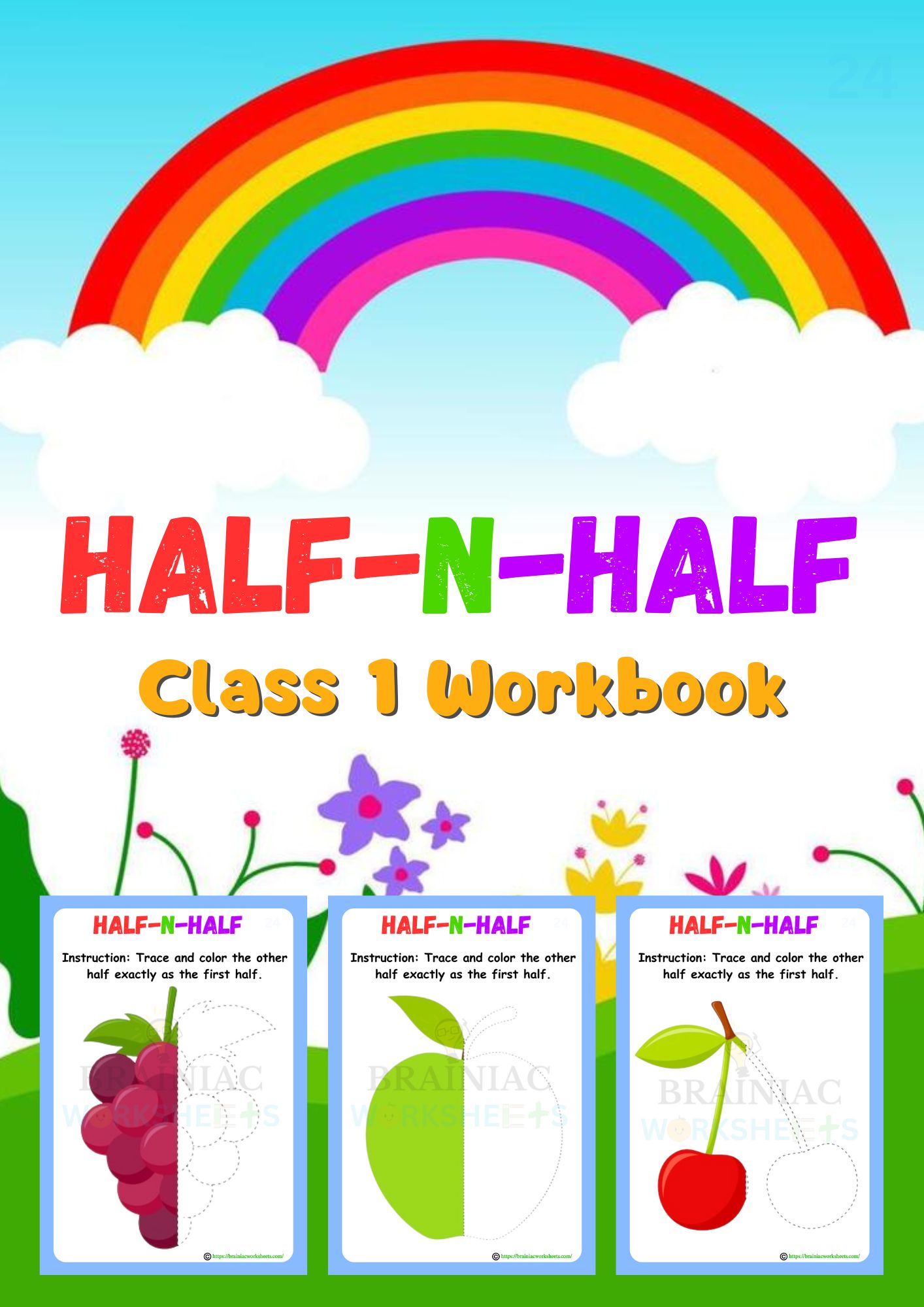 Half n Half Trace & Color Workbook For Class 1 - Brainiac Worksheets
