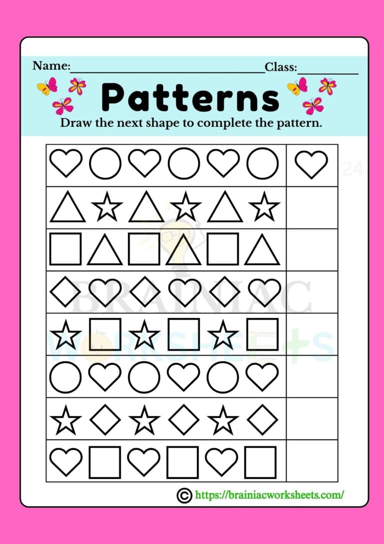Shapes Pattern Class 1 Worksheet - Brainiac Worksheets